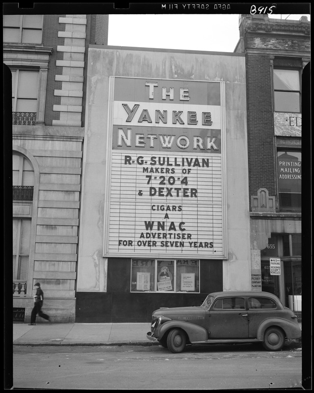 Yankee Network letter board advertising 7-20-4 and Dexter cigars ...