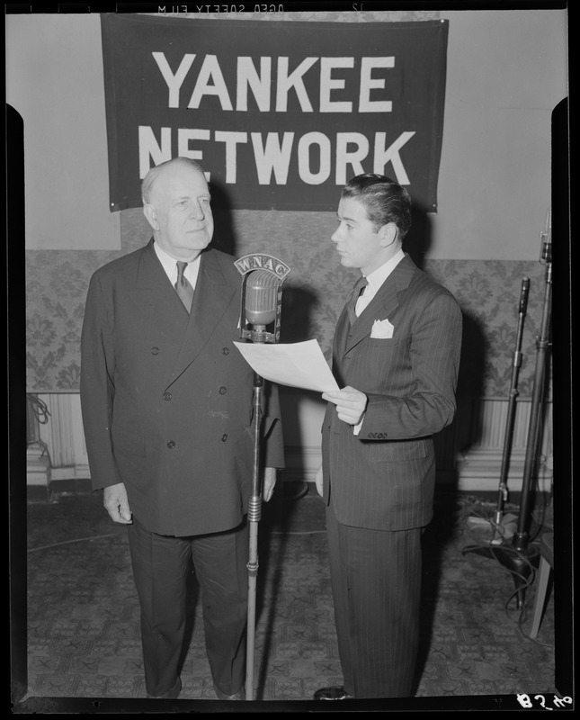 Two men at Yankee Network microphone - Digital Commonwealth