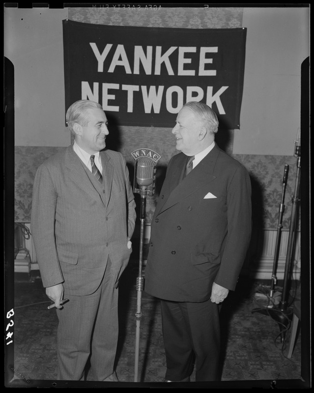 Two men at Yankee Network microphone - Digital Commonwealth