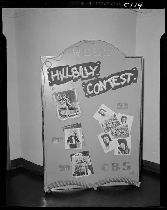 A sign for the WEEI Hillbilly Contest - Digital Commonwealth