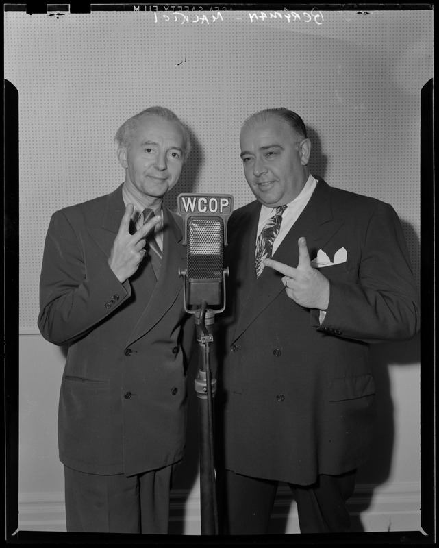 Mr. Bergman and Mr. MacKiel giving victory sign - Digital Commonwealth