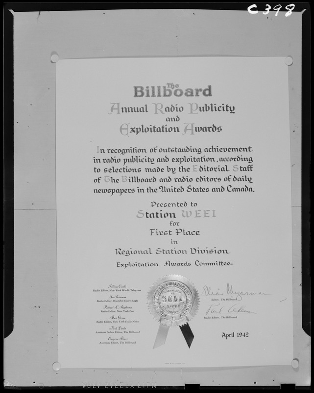 WEEI first place scroll - Digital Commonwealth