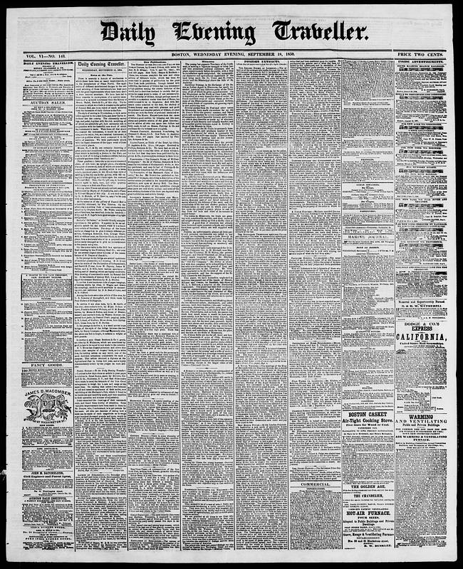 Daily Evening Traveller. September 18, 1850 - Digital Commonwealth