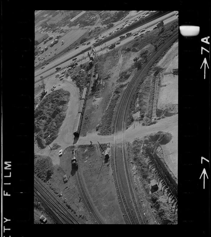 Runaway Penn Central locomotives block most of the Northbound lane of ...