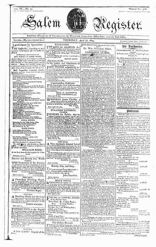 The Salem Register. April 18, 1805 - Digital Commonwealth