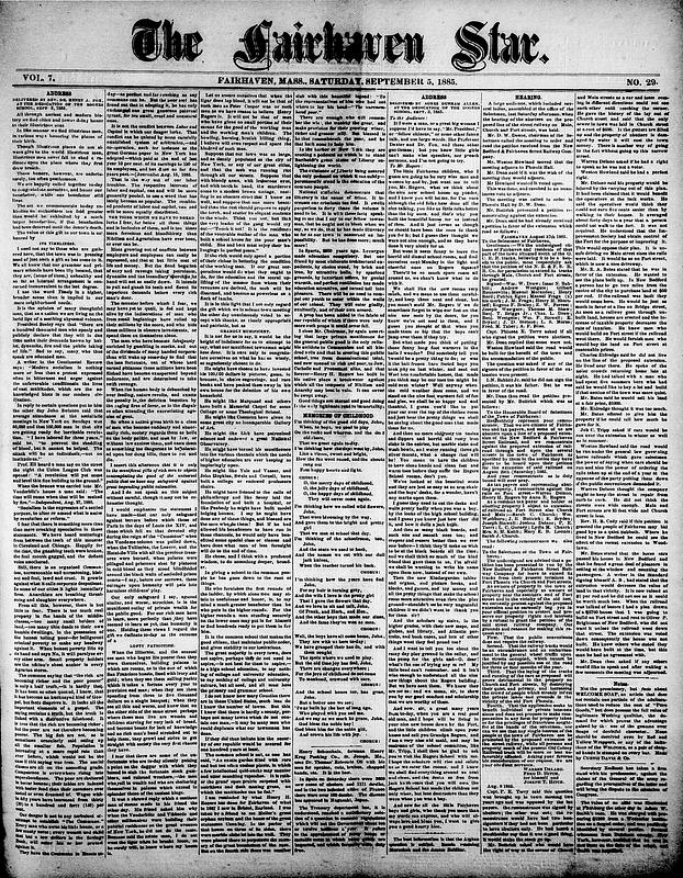 The Fairhaven Star. September 05, 1885 - Digital Commonwealth