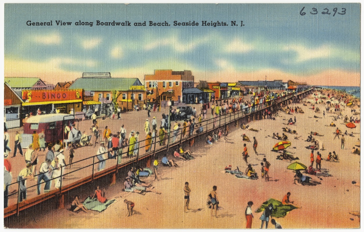 General view along boardwalk and beach, Seaside Heights, N. J ...