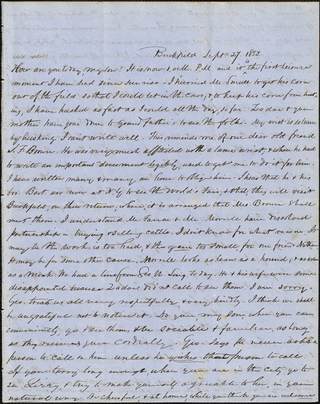 Correspondence from Zadoc Long to John D. Long, September 27 and ...
