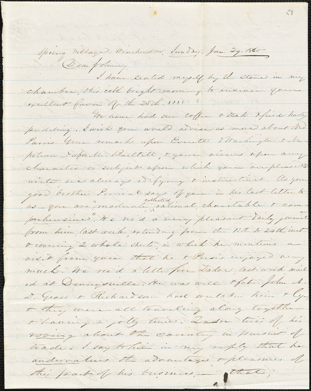 Letter from Zadoc Long to John D. Long, January 29-30, 1860 - Digital ...