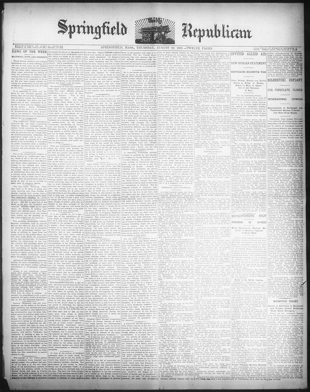 Springfield Weekly Republican. August 29, 1918 - Digital Commonwealth