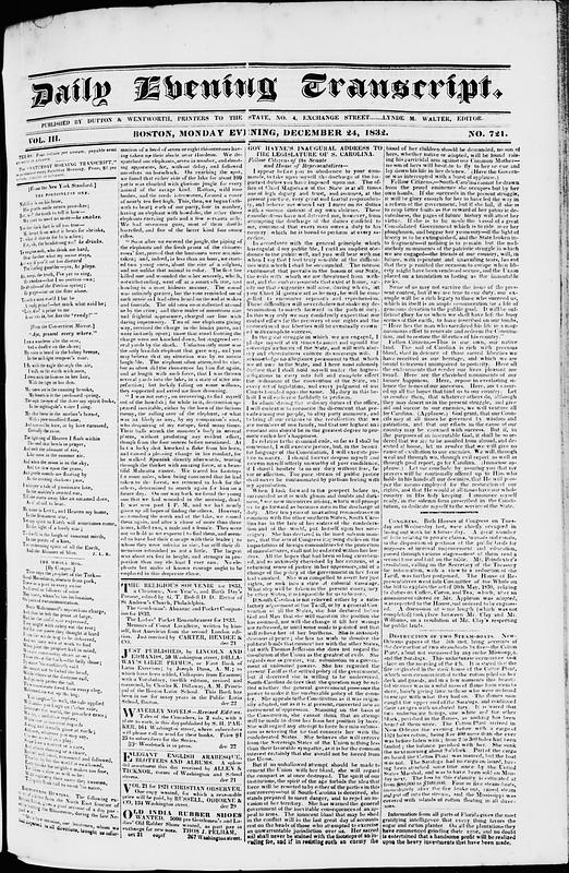 Daily Evening Transcript. December 24, 1832 - Digital Commonwealth