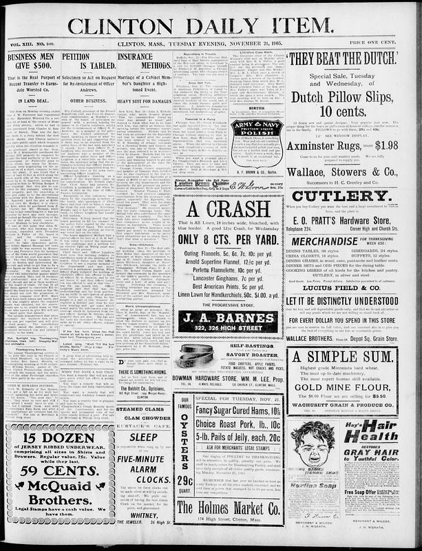 Clinton Daily Item. November 21, 1905 - Digital Commonwealth