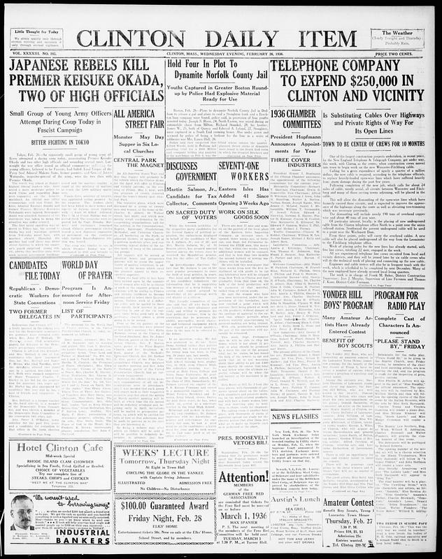 Clinton Daily Item. February 26, 1936 - Digital Commonwealth