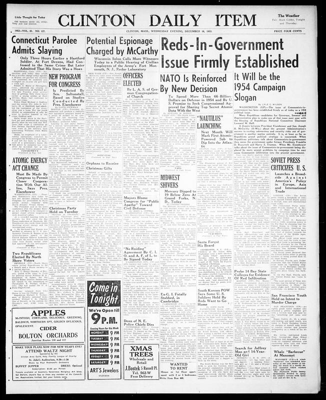 Clinton Daily Item. December 16, 1953 - Digital Commonwealth