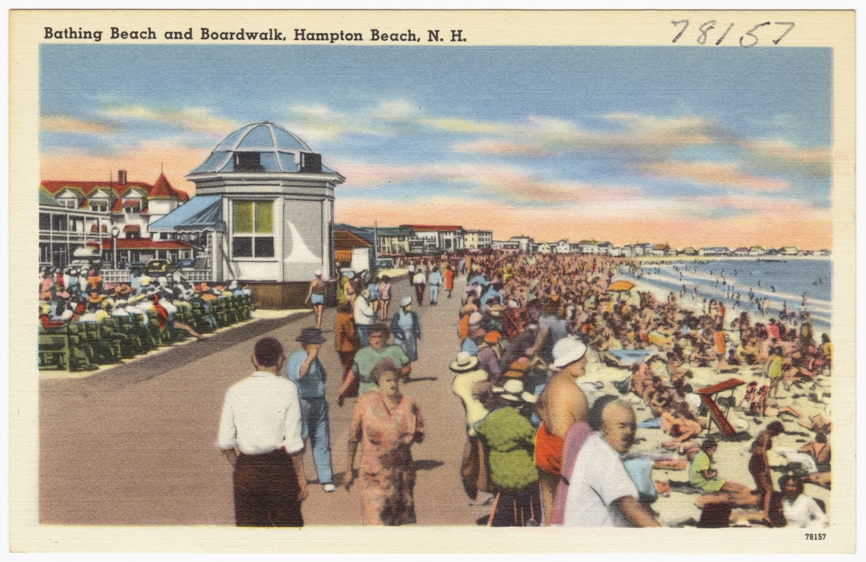 Bathing beach and boardwalk, Hampton Beach, N.H. - Digital Commonwealth