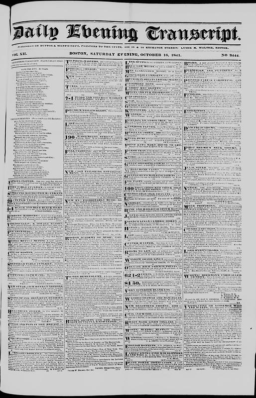Daily Evening Transcript. October 16, 1841 - Digital Commonwealth