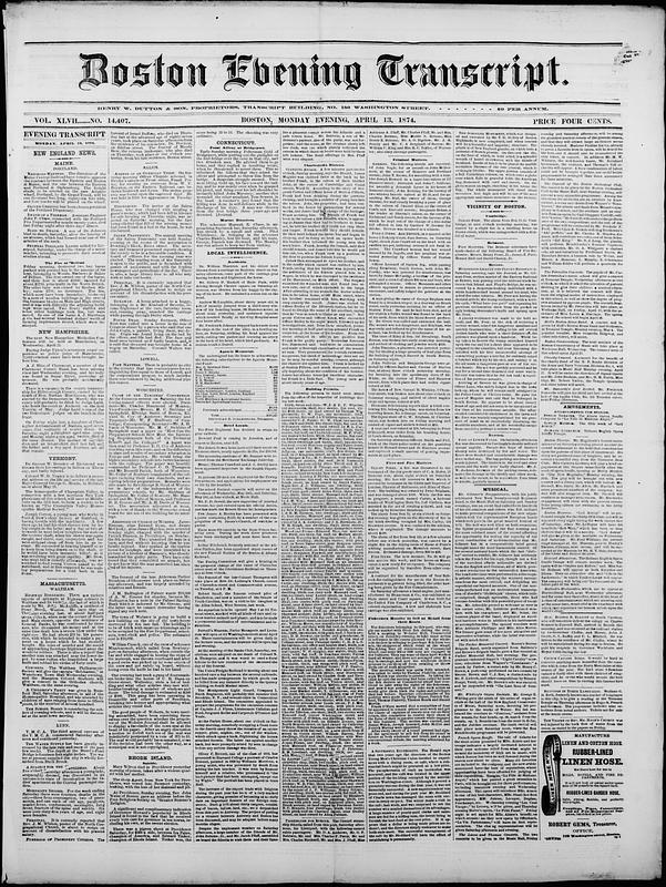 Boston Evening Transcript. April 13, 1874 - Digital Commonwealth