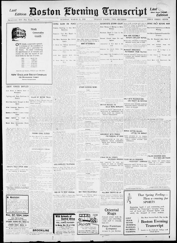 Boston Evening Transcript. March 23, 1920 - Digital Commonwealth