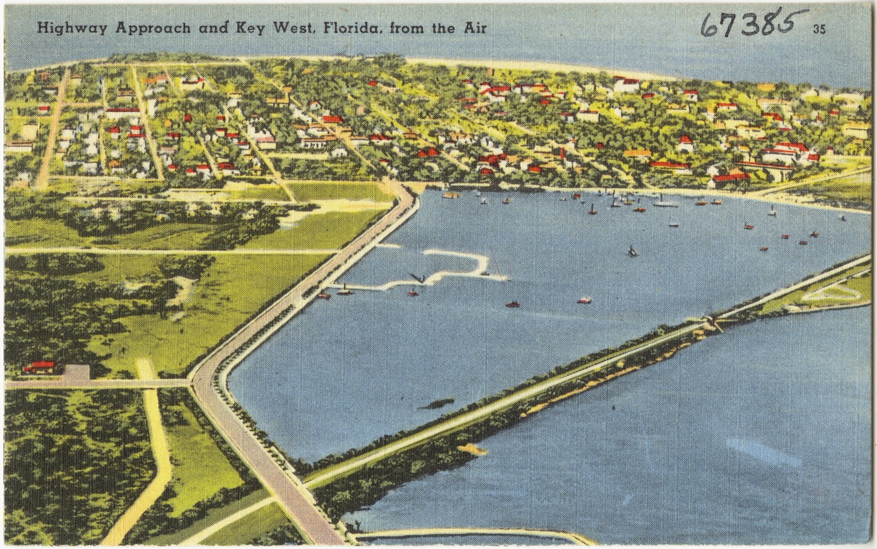 Highway approach and Key West, Florida, from the air - Digital Commonwealth