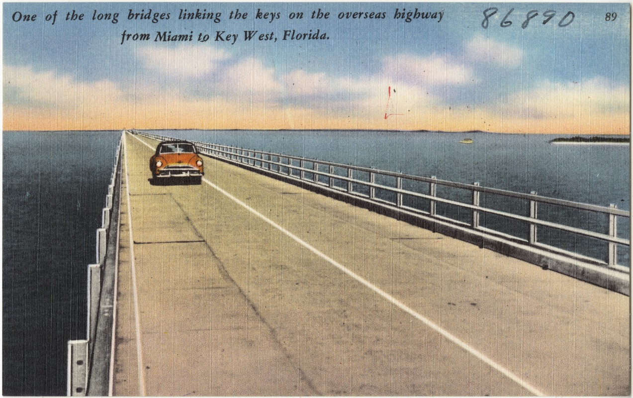 One of the long bridges linking the keys on the overseas highway from ...