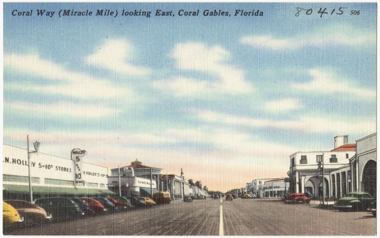 Coral Way (miracle mile) looking east, Coral Gables, Florida - Digital ...