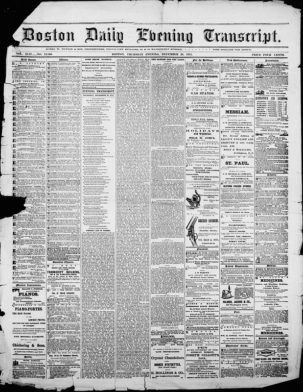 Boston Daily Evening Transcript. December 28, 1871 - Digital Commonwealth