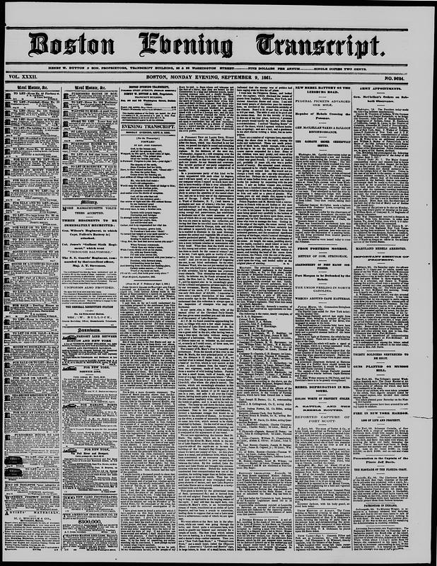 Boston Evening Transcript. September 09, 1861 - Digital Commonwealth