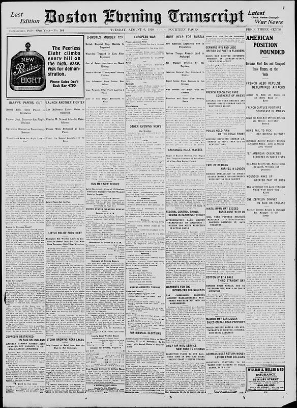 Boston Evening Transcript. August 06, 1918 - Digital Commonwealth