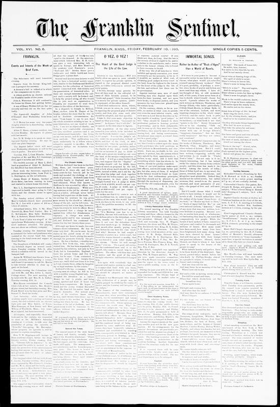 The Franklin Sentinel. February 10, 1893 - Digital Commonwealth