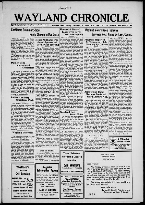 The Wayland Chronicle. December 16, 1938 - Digital Commonwealth