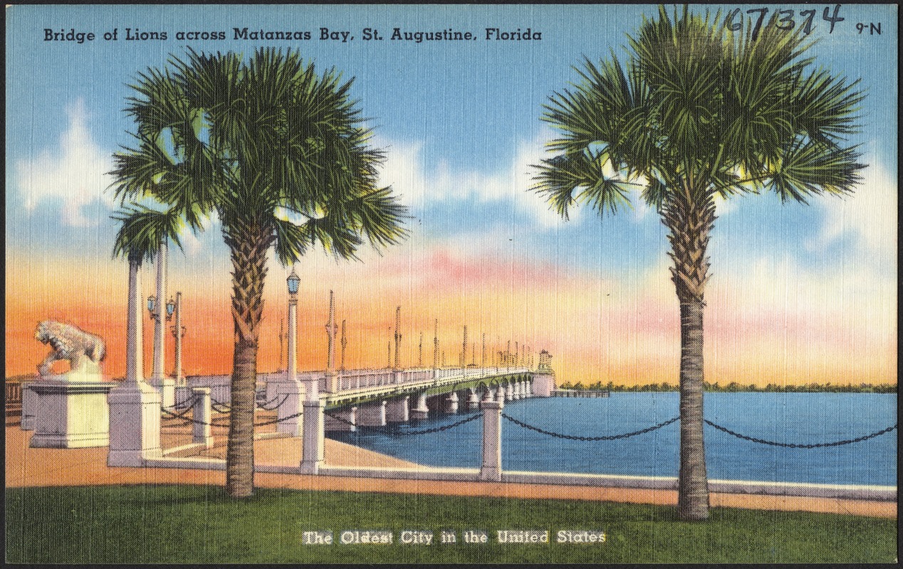 Bridge of Lions across Matanzas Bay, St. Augustine, Florida, the oldest ...