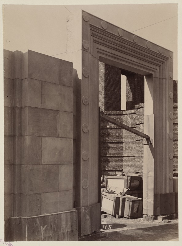 Marble frame of vestibule door, construction of the McKim Building ...