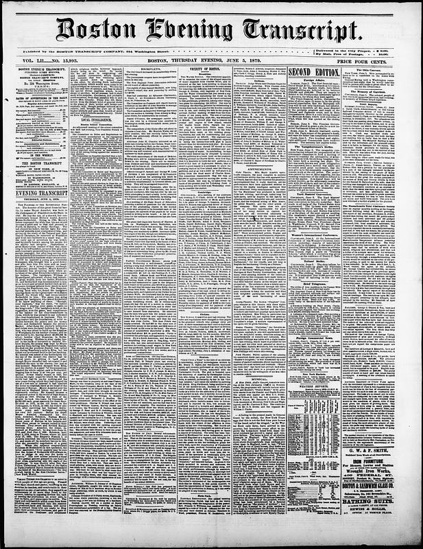 Boston Evening Transcript. June 05, 1879 - Digital Commonwealth