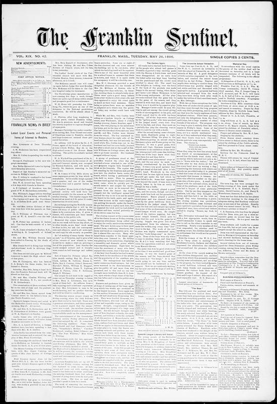 The Franklin Sentinel. May 26, 1896 - Digital Commonwealth