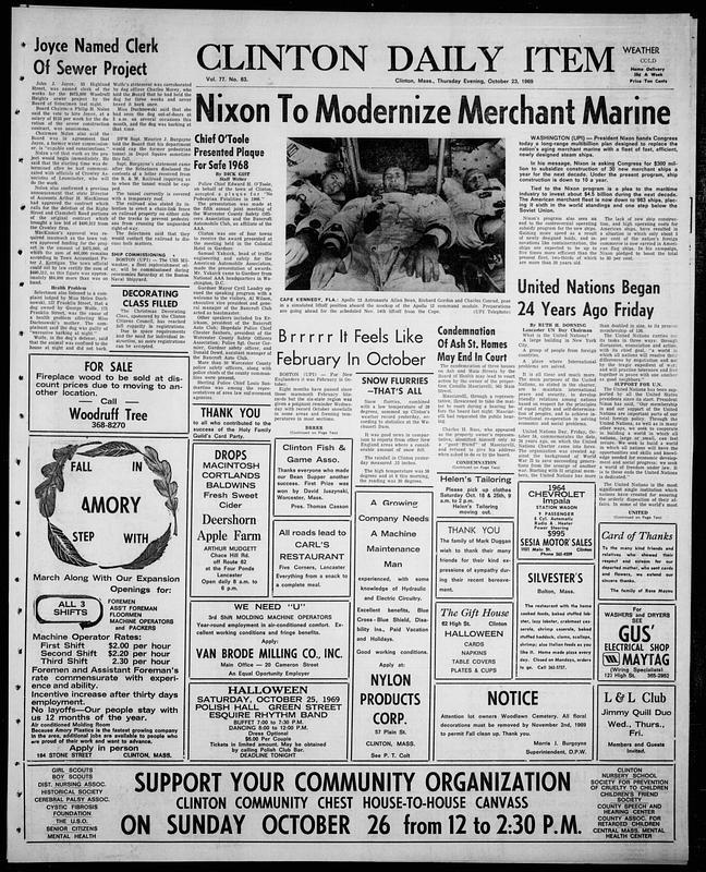 Clinton Daily Item. October 23, 1969 - Digital Commonwealth