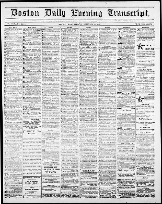 Boston Daily Evening Transcript. September 10, 1869 - Digital Commonwealth