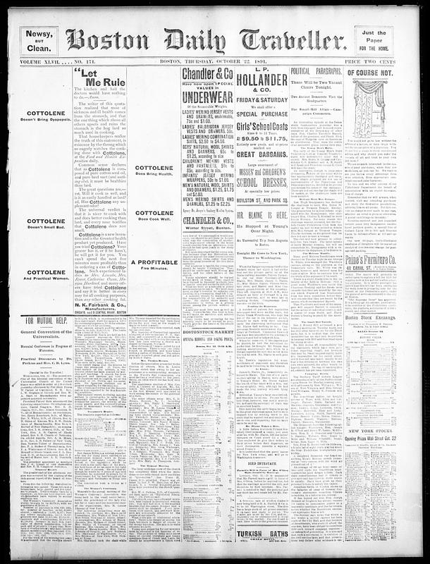 Boston Daily Traveller. October 22, 1891 - Digital Commonwealth