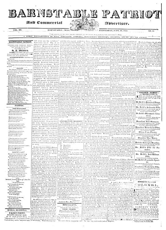 Barnstable Patriot, and Commercial Advertiser. September 19, 1832 ...