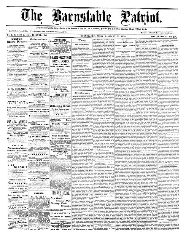 Barnstable Patriot. January 22, 1878 - Digital Commonwealth