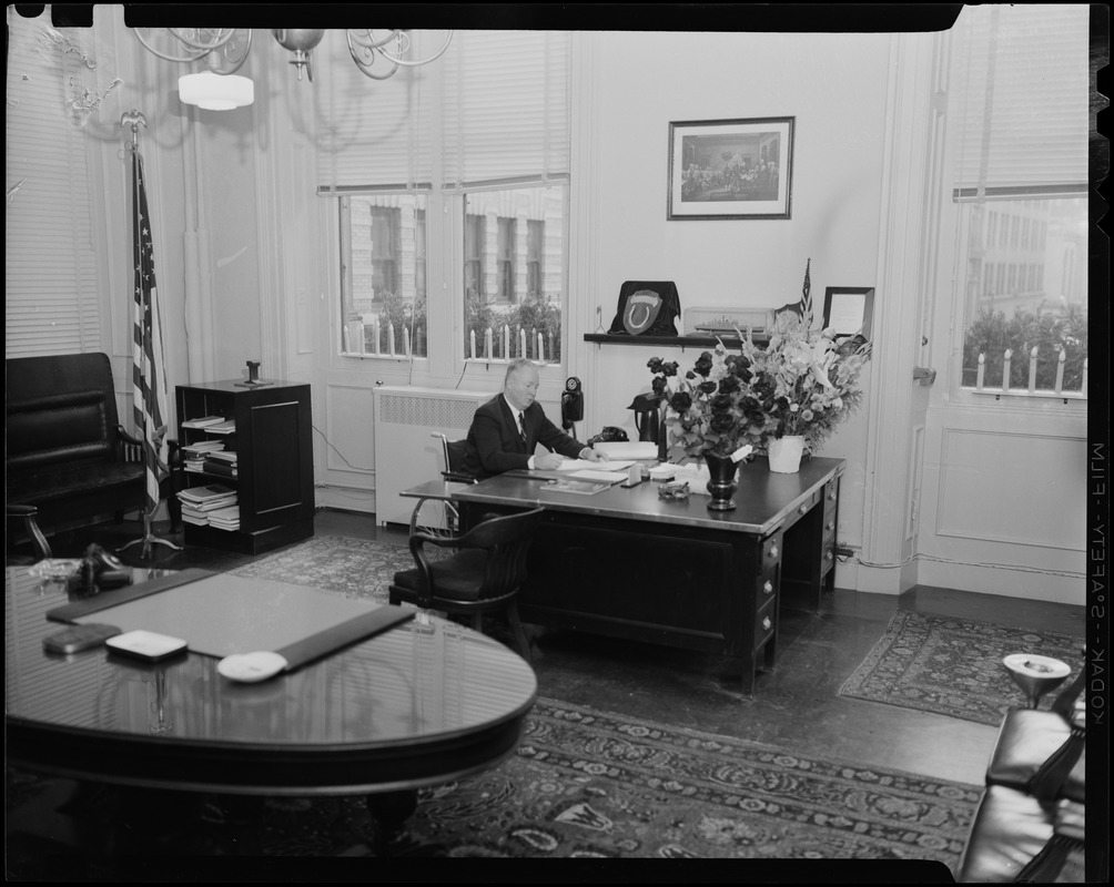 Mayor Collins in office, at his desk - Digital Commonwealth