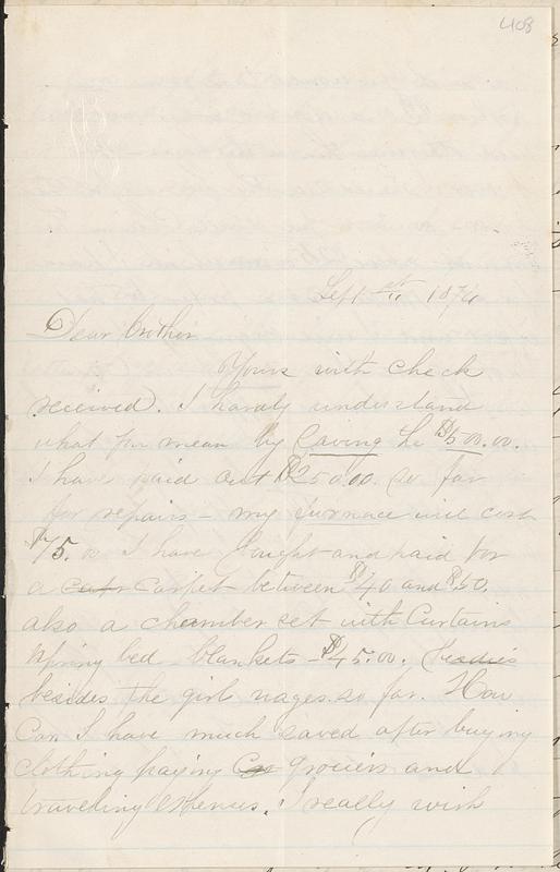 Letter from Ruth Ann B. Strout to John D. Long, September 1, 1876 ...