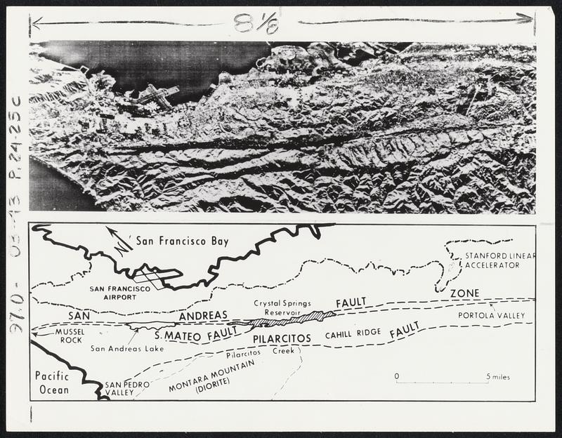 A topographical map, top, and line drawing map, bottom, of the San ...