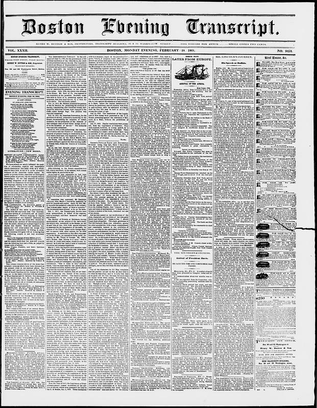 Boston Evening Transcript. February 18, 1861 - Digital Commonwealth