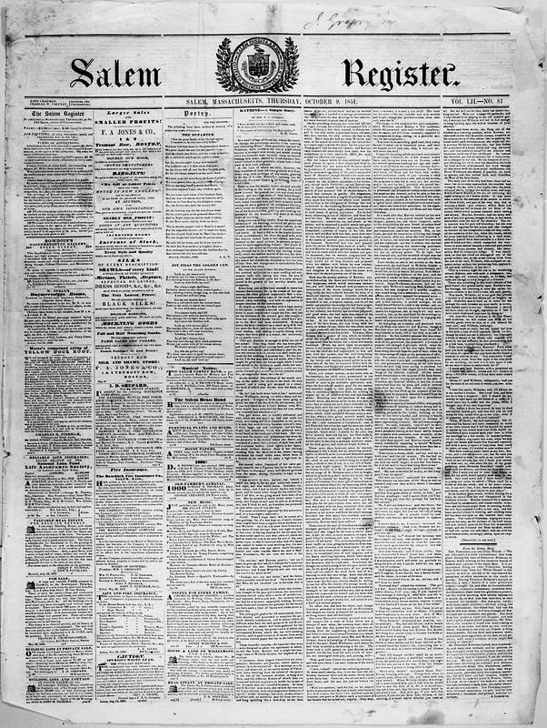 Salem Register. October 09, 1851 - Digital Commonwealth