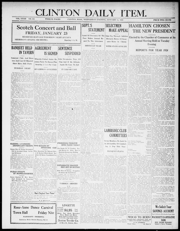 Clinton Daily Item. January 14, 1925 - Digital Commonwealth