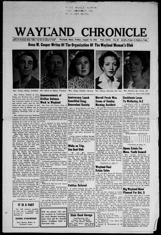 The Wayland Chronicle. August 15, 1941 - Digital Commonwealth