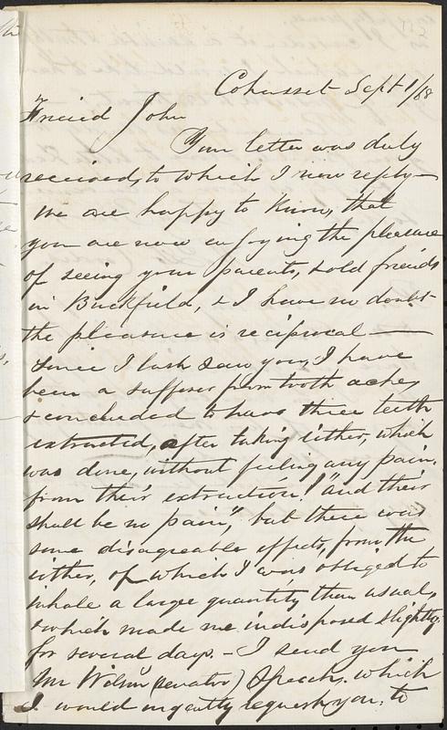 Letter from Thomas F. Cordis to John D. Long, September 1, 1868 ...