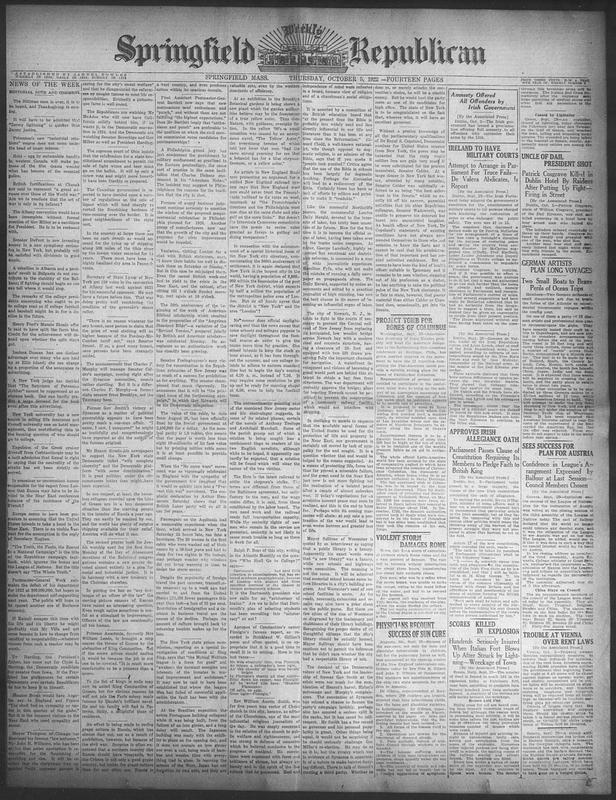 Springfield Weekly Republican. October 05, 1922 - Digital Commonwealth