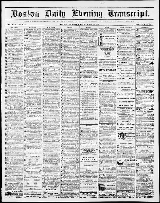 Boston Daily Evening Transcript. April 21, 1870 - Digital Commonwealth