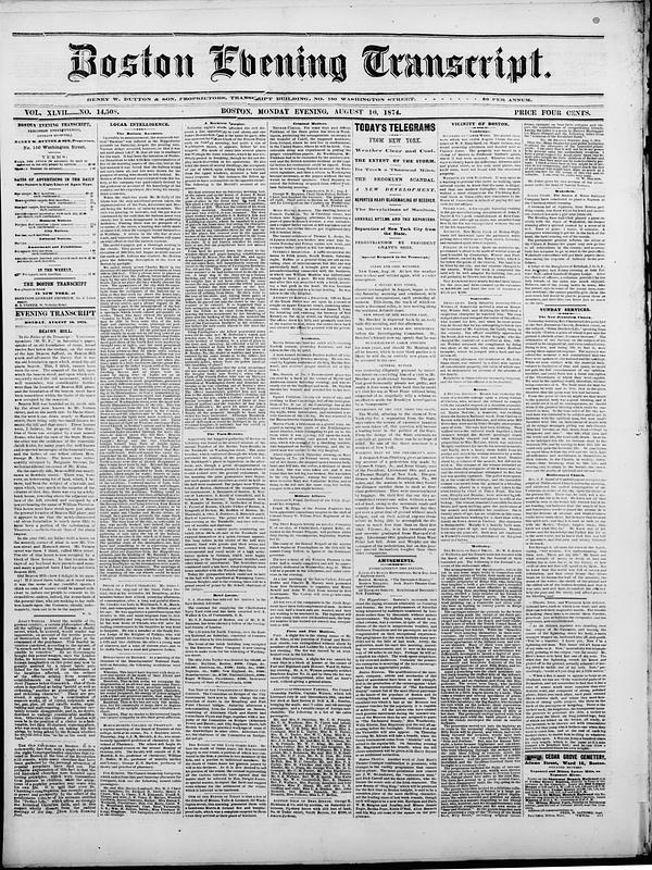 Boston Evening Transcript. August 10, 1874 - Digital Commonwealth